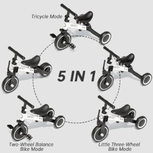 XJD 5 in 1 Kids Tricycles for 12 Month to 3 Years Old Toddler Bike Toddler Tricycle Boys Girls Tricycle for Toddlers 1-3 Baby Bike Balance Bike with Adjustable Seat Height and Removable Pedal