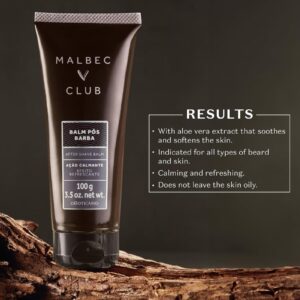 Malbec Club Aftershave for Men - Soothing After Shave Balm with Aloe Vera Extract - Men's Post Shaving Cream Lotion - Soothe Razor Burn, Irritation, Hydrate Skin - Instant Absorption - 3.5 Oz, Scented