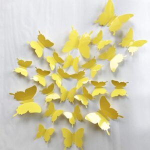 3d yellow butterfly wall stickers yellow 24 pcs removable mural stickers wall stickers decal for home and room decoration kids room bedroom decor living room sticker (yellow)