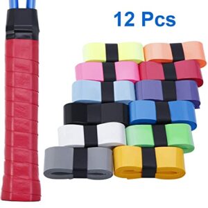 12 Pieces Tennis Racket Badminton Racket Grip Tape Overgrips for Anti-Slip and Sweat Absorbent Grip (Multicolored, 12 Pieces)