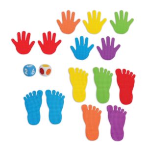 edxeducation-63525 hand and foot mark set - includes 2 large die for gameplay - create obstacle courses - tool for gross motor skills, occupational therapy