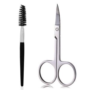 eyebrow scissors and eyebrow brush by aumelo - eyelash extensions shaping curved craft stainless steel scissors for your beauty