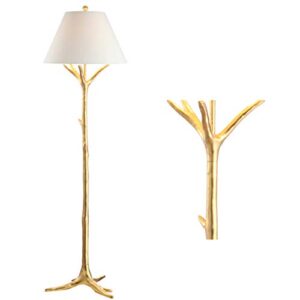 jonathan y jyl3070a arbor 63.5" faux bois resin led floor lamp, contemporary, modern, elegant, office, living room, family room, dining room, bedroom, hallway, foyer, gold leaf