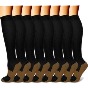 feyhay copper compression socks(8 pairs) for men & women 15-20 mmhg is best athletic & daily for running flight travel climbing(l/xl