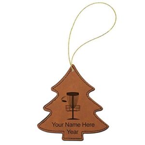 LaserGram Faux Leather Christmas Ornament, Disc Golf, Personalized Engraving Included (Dark Brown, Tree)