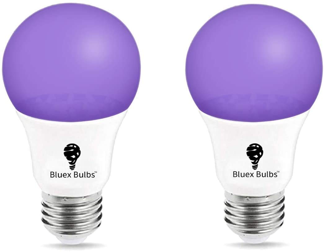 Bluex Bulbs 2 Pack LED Black Light Bulb, 9W A19 E26 Blacklight Bulb Level 385-400nm, Body Paint, Glow in The Dark LED Light Bulb Neon Glow Fluorescent Poster Black Bulb (2 Pack)