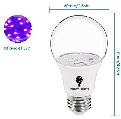 Bluex Bulbs 2 Pack LED Black Light Bulb, 9W A19 E26 Blacklight Bulb Level 385-400nm, Body Paint, Glow in The Dark LED Light Bulb Neon Glow Fluorescent Poster Black Bulb (2 Pack)