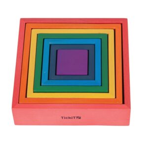 tickit - 73416 wooden rainbow architect squares - nesting puzzle - stacking blocks for ages 12m+