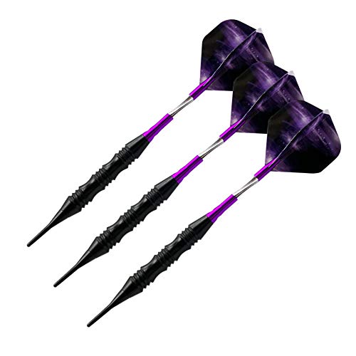 Professional Exquisite 20 Gram Soft Tip Darts Carrying Hard Suitcase | 3 Black Coated Iron Barrels | 3 Aluminum Shaft, Each Recreation Room, Bar and Game Room Level (Purple)