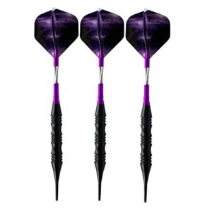 Professional Exquisite 20 Gram Soft Tip Darts Carrying Hard Suitcase | 3 Black Coated Iron Barrels | 3 Aluminum Shaft, Each Recreation Room, Bar and Game Room Level (Purple)