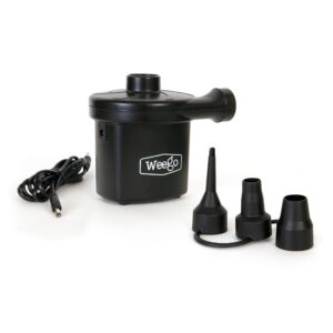 weego 12v air pump for inflatables, 3 nozzles, inflates & deflates (works with weego jump starters with 5.5 mm 12v outputs) (jspump)