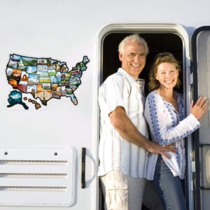 RV State Magnet Travel Map of The United States, Weather-Resistant Travel Camper Map RV Includes 50 State Decal Stickers with Scenic Illustrations 21" x 14.5" - See Many Places