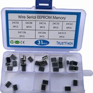 New 31pcs 24C02 24C08 24C16 24C32 24C64 24C128 24C256 24C512 DIP Wire Serial EEPROM Memory Include Box