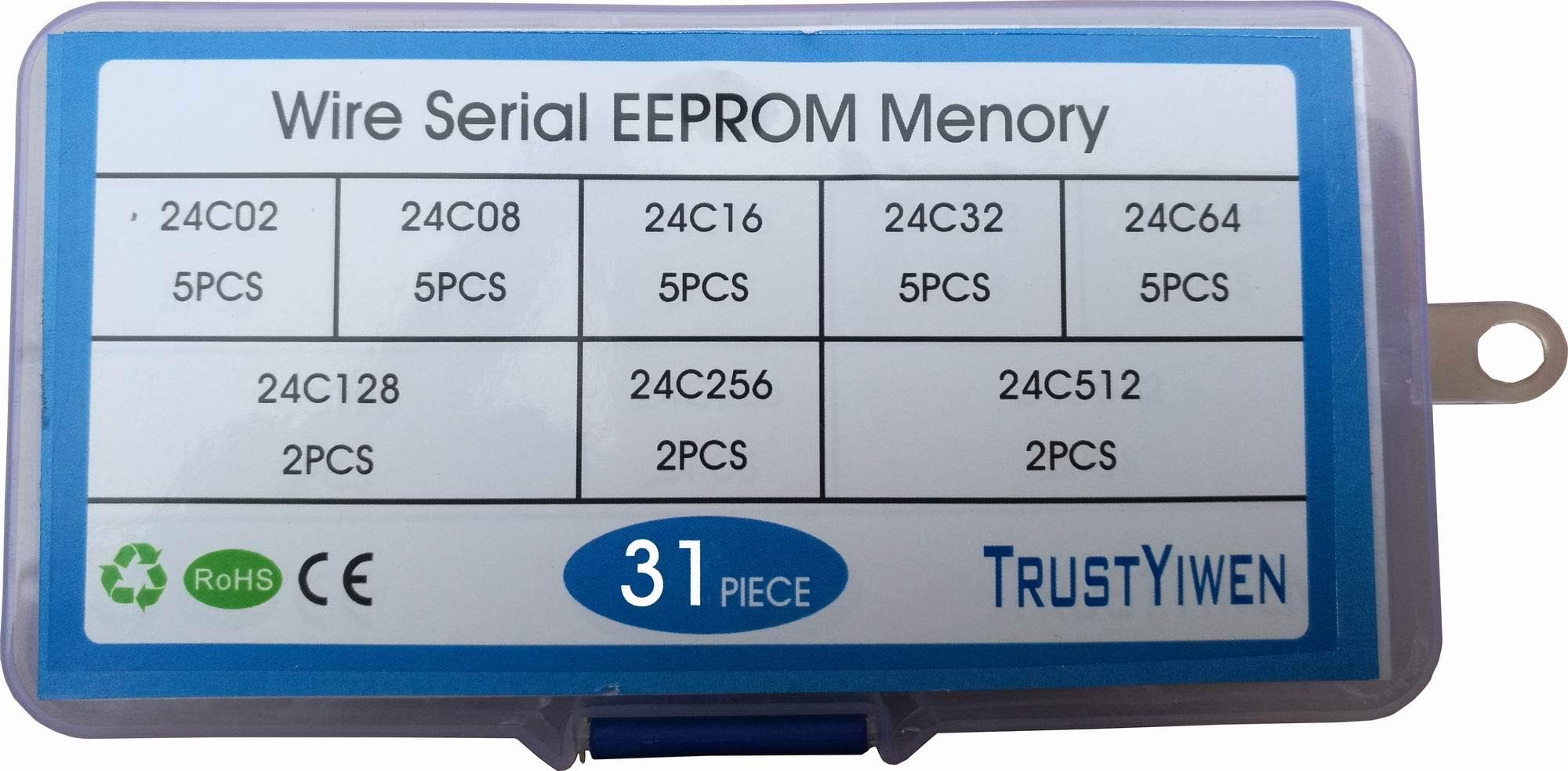 New 31pcs 24C02 24C08 24C16 24C32 24C64 24C128 24C256 24C512 DIP Wire Serial EEPROM Memory Include Box