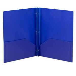 smead poly two-pocket folder, three-hole punch prong fasteners, letter size, blue, 3 per pack (87731)