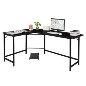 thaweesuk shop black board & black metal legs l-shaped corner computer desk home office study laptop pc work table mdf & iron 66" x 47" x 28" (l x w x h) of set