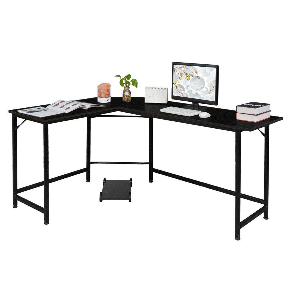 Thaweesuk Shop Black Board & Black Metal Legs L-Shaped Corner Computer Desk Home Office Study Laptop PC Work Table MDF & Iron 66" x 47" x 28" (L x W x H) of Set