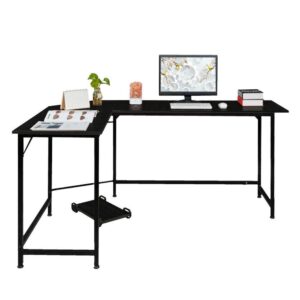 Thaweesuk Shop Black Board & Black Metal Legs L-Shaped Corner Computer Desk Home Office Study Laptop PC Work Table MDF & Iron 66" x 47" x 28" (L x W x H) of Set