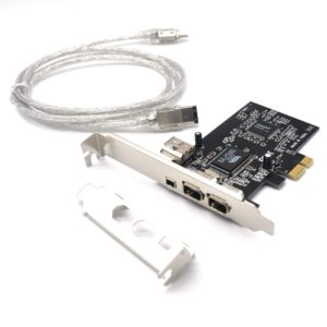 padarsey pcie 3 ports 1394a firewire expansion card, pci express (1x) to external ieee 1394 adapter controller (2 x 6 pin + 1 x 4 pin) with low profile bracket for desktop pc and dv connection