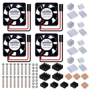 geeekpi fan for raspberry pi, pi cooling fan 30x30x7mm dc 5v brushless cpu cooling fan with 7pcs heatsink for raspberry pi 4 model b,3b+,pi 3 & retroflag nespi case plus (4-pack)