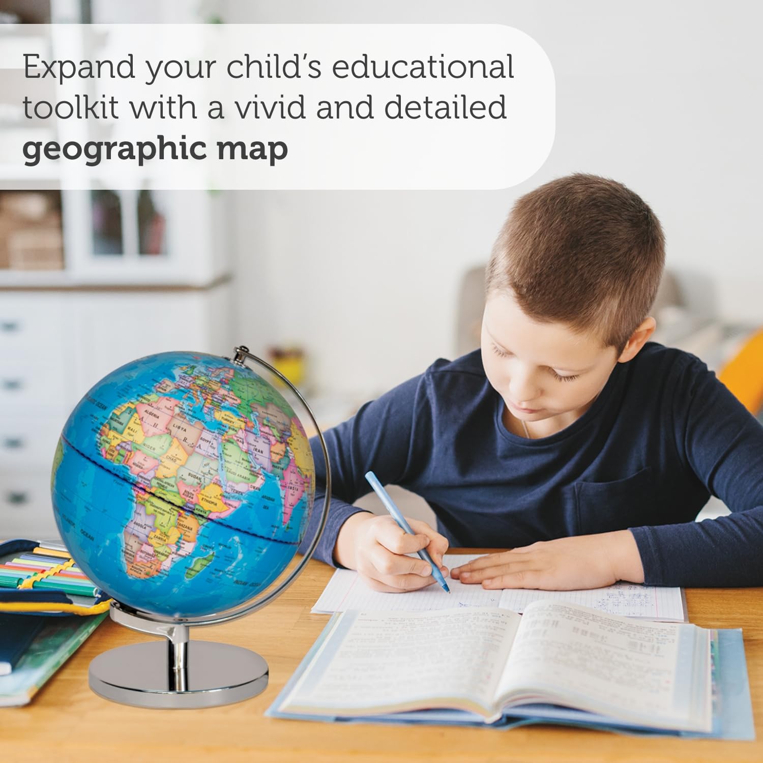 SMART WALLABY 9" Illuminated Educational Kids World Globe + STEM Flags & Countries Interactive Card Game. 3 in 1 Children Desktop Spinning Earth Political & Constellation Maps, LED Night Light Lamp