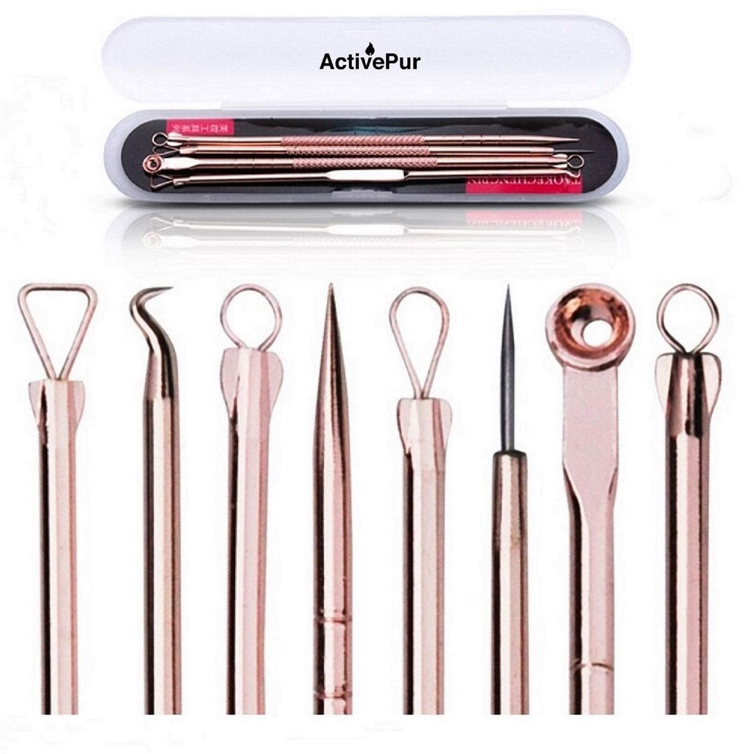 Blackhead Remover Pimple Comedone Extractor Tool, Effective Acne Removal Kit, Treatment for Blemish, Whitehead Pimple Popping, Zit Removing for Nose & Face Skin, Best Electroplated 4 PCS w/case.