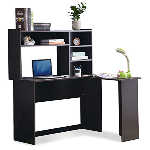 Mcombo Modern Computer Desk with Hutch L Shaped Gaming Desk Corner Desk with Shelves for Small Space Home Office Dark Brown 7194BK 47.24 W x 41.93 D x 53.15 H Inch