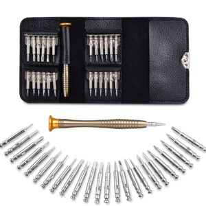 precision screwdrivers, 25-1 repair kit, screwdriver set with leather case, professional opening tools for mobile laptop glasses, star/y-type/flat-blade/triangle screwdrivers, by lambery