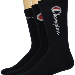 Champion Men's Core Essential Crew Sock, 3-Pair, Black, 6-12