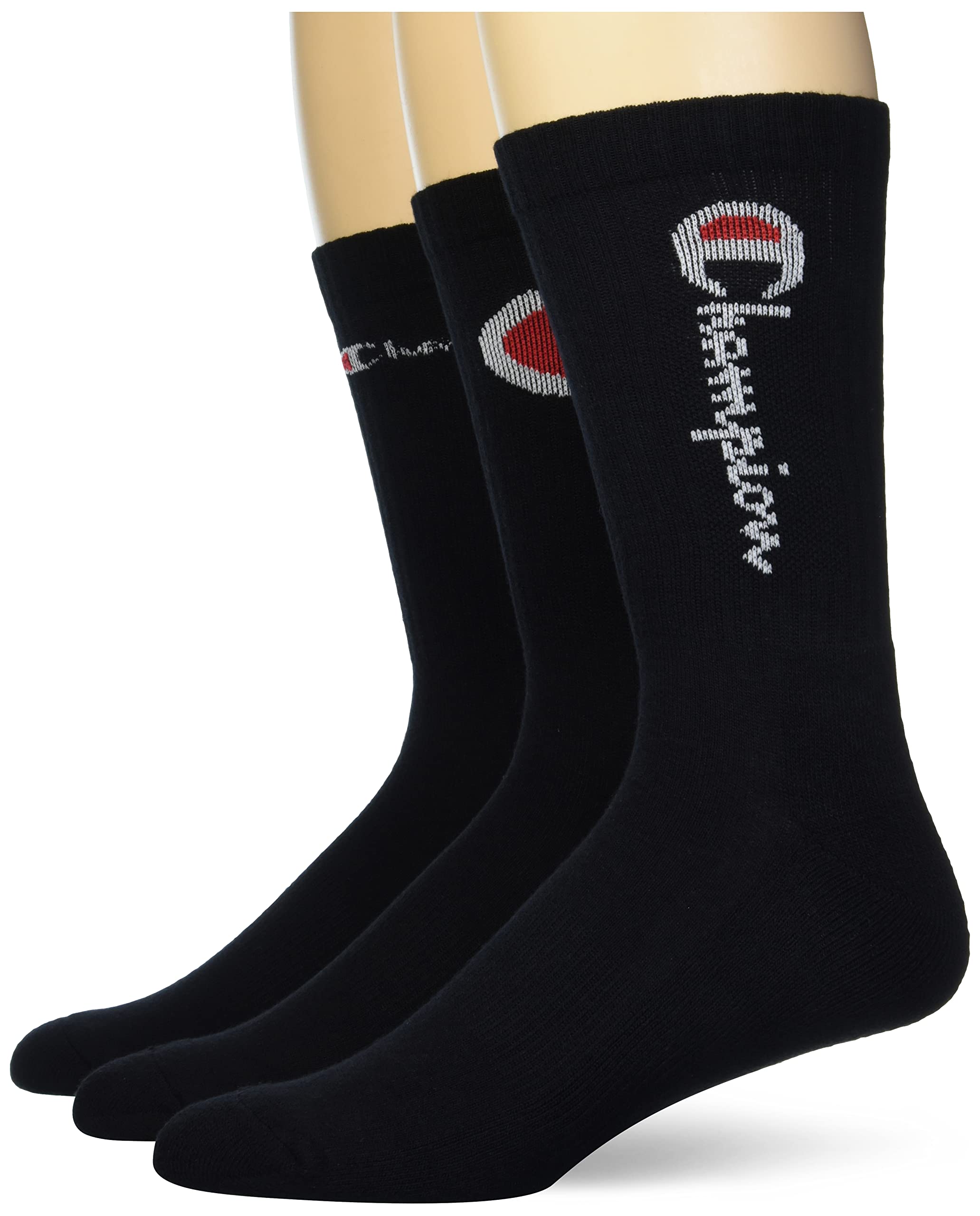 Champion Men's Core Essential Crew Sock, 3-Pair, Black, 6-12