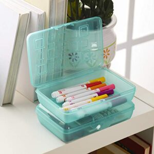 Sterilite Small Pencil Box, Stackable Plastic Small Storage Container with Lid, Organize Pens, Pencils, and Small Items, Molokai Blue Tint, 12-Pack