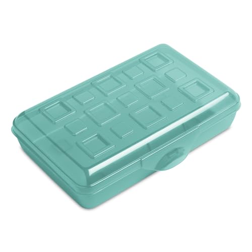 Sterilite Small Pencil Box, Stackable Plastic Small Storage Container with Lid, Organize Pens, Pencils, and Small Items, Molokai Blue Tint, 12-Pack