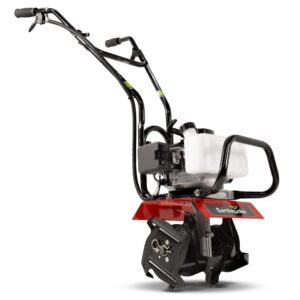 earthquake 31452 mac tiller cultivator, powerful 33cc 2-cycle viper engine, gear drive transmission, lightweight, easy to carry, 5-year warranty, red