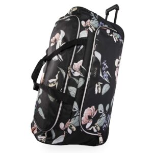 bebe women's 30" rolling duffel, black floral, one size