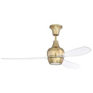 craftmade brd52sb3 bordeaux downrod/semi-flush mount heavy-duty 52" ceiling fan with led light and wall control, 3 clear acrylic blades, satin brass