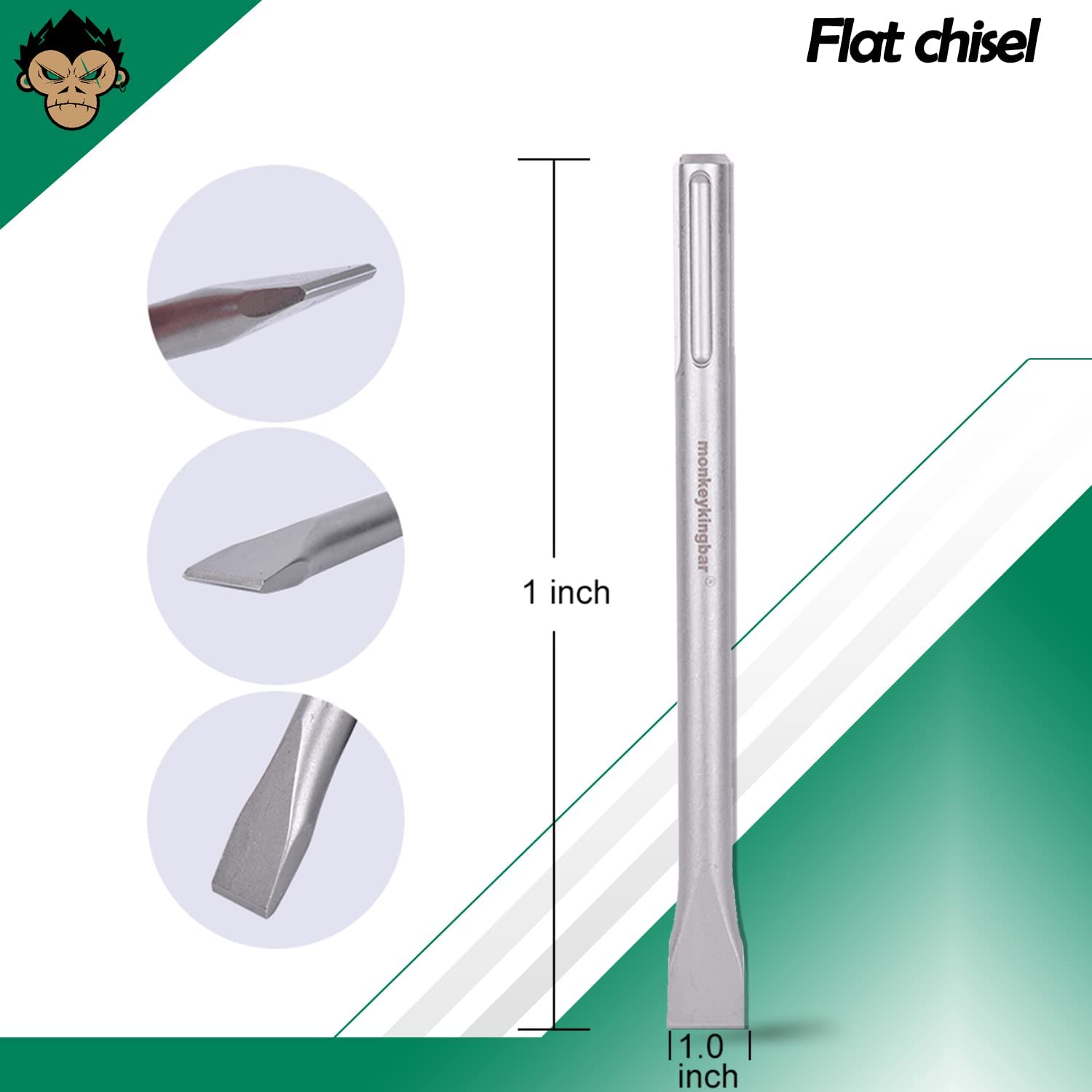 Monkey King Bar -Sds Max Bits 12INCH -Sds Max Chisel Bit- 3pcs Rotary Hammer Drill Chisel Bits Set for Drilling -Point Chisel, Scaling Chisel, Flat Chisels