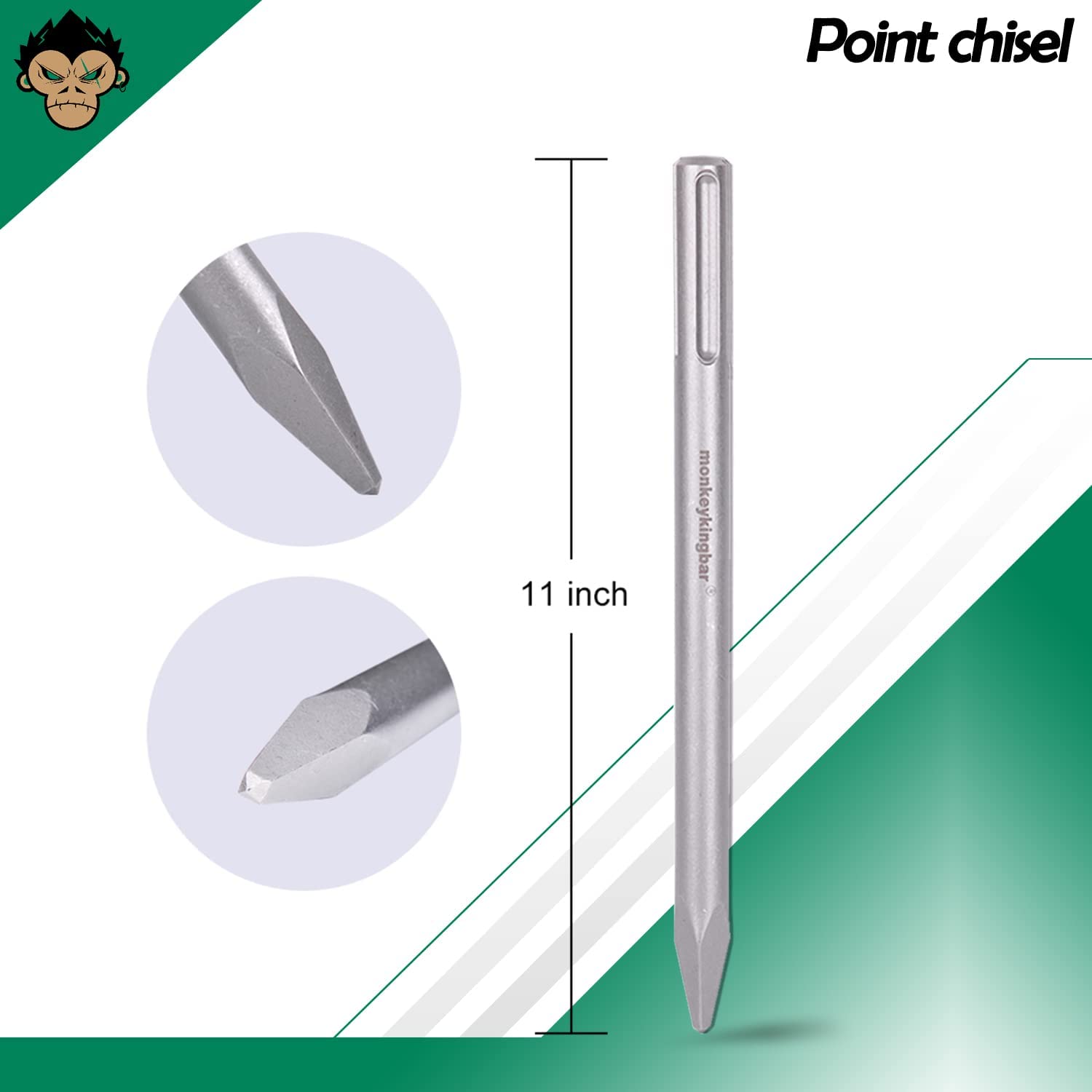 Monkey King Bar -Sds Max Bits 12INCH -Sds Max Chisel Bit- 3pcs Rotary Hammer Drill Chisel Bits Set for Drilling -Point Chisel, Scaling Chisel, Flat Chisels