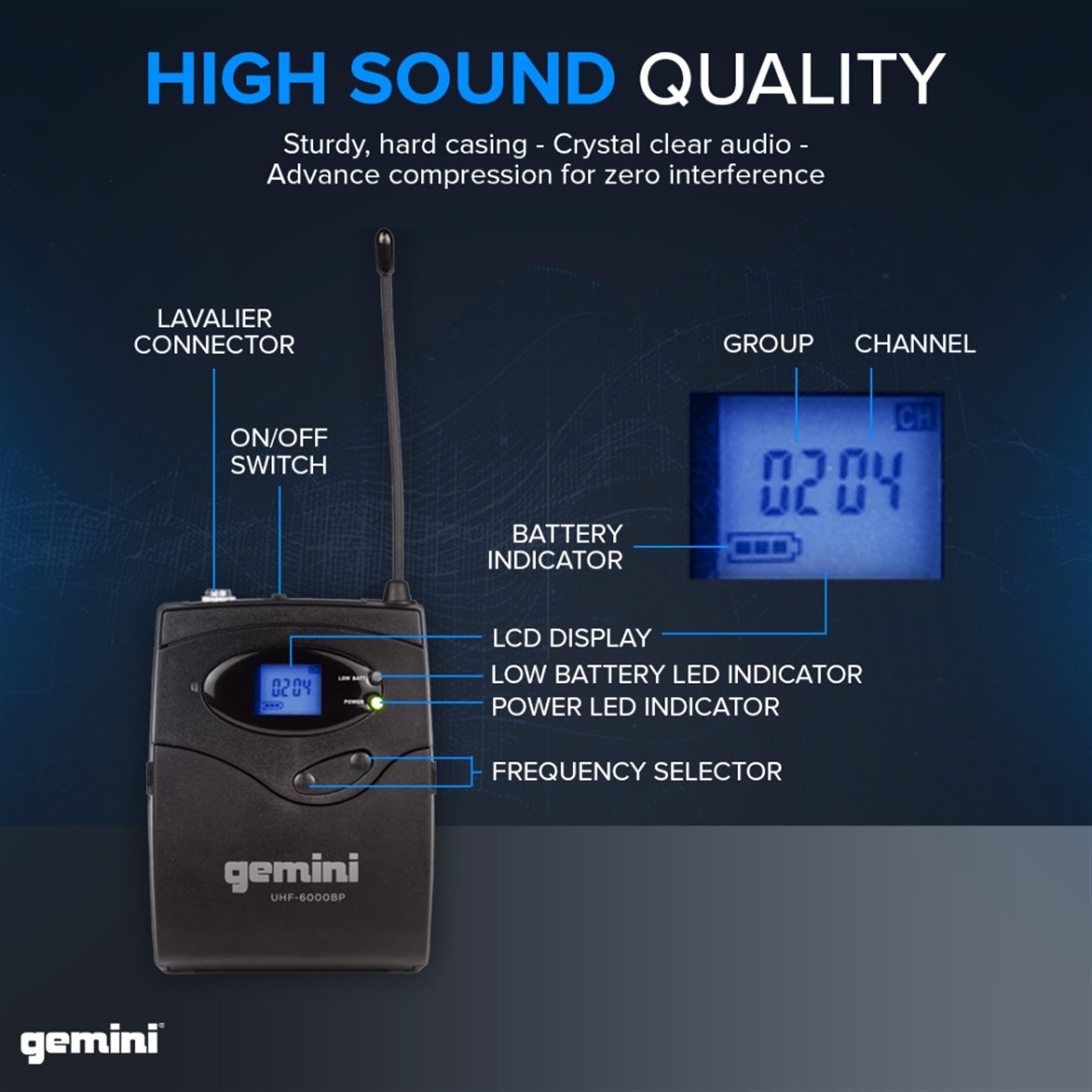 Gemini Sound UHF-6200HL Premium Wireless Lavalier & Headset Mic System - Crystal Clear Audio for Stage Performances and Public Speaking