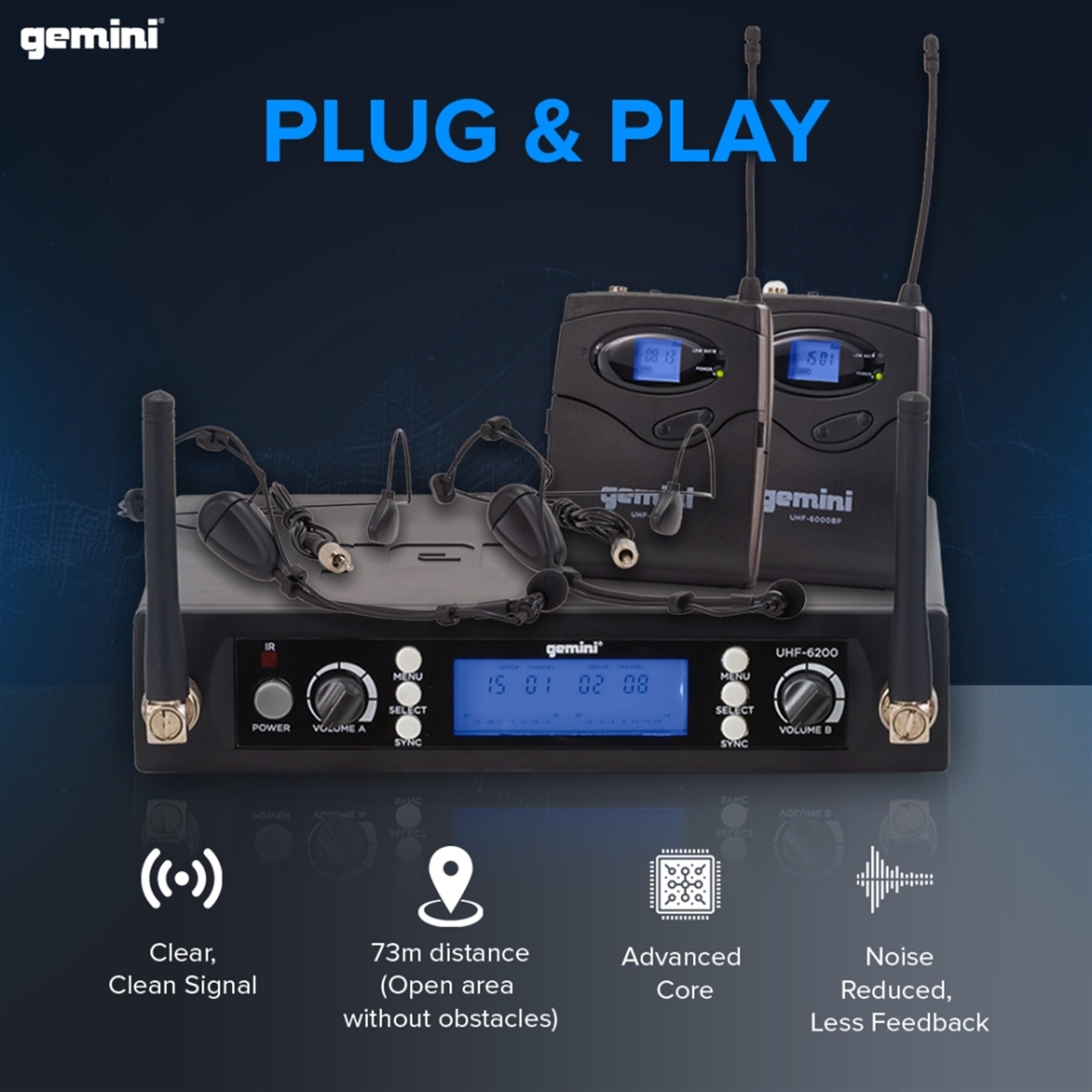 Gemini Sound UHF-6200HL Premium Wireless Lavalier & Headset Mic System - Crystal Clear Audio for Stage Performances and Public Speaking