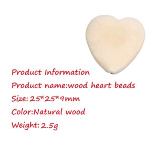 50pcs Natural 25mm Unfinished Wood Hearts Beads with Holes Eco-Friendly Wooden Handing Materials DIY Beading Craft Accessories (Heart Beads 50pcs)