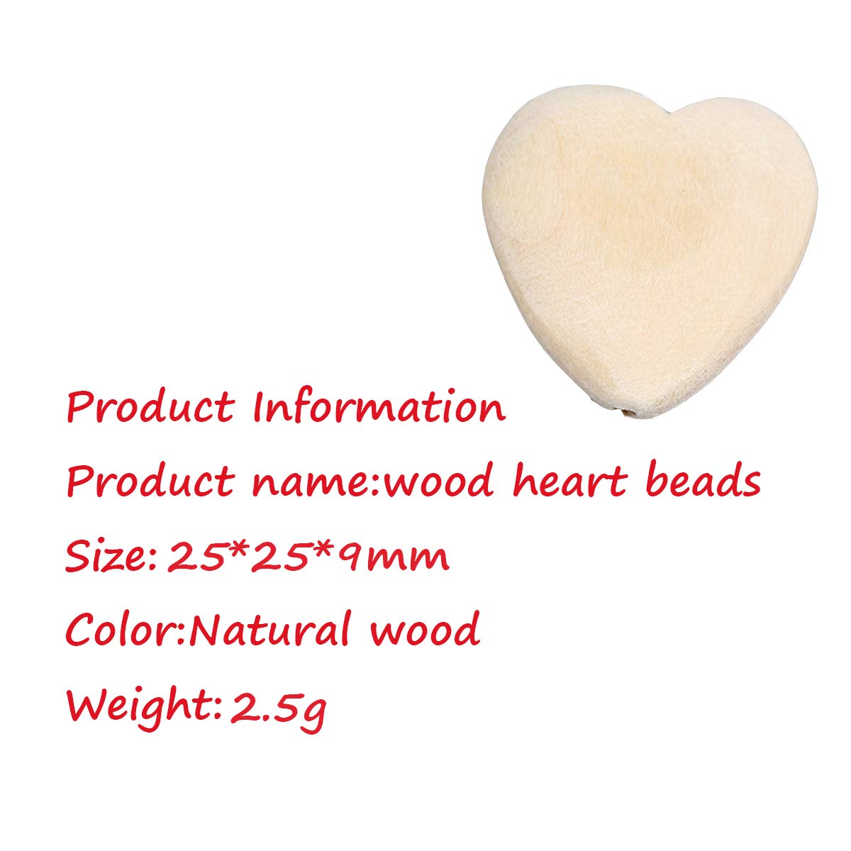 50pcs Natural 25mm Unfinished Wood Hearts Beads with Holes Eco-Friendly Wooden Handing Materials DIY Beading Craft Accessories (Heart Beads 50pcs)