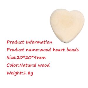 20pcs Natural 20mm Unfinished Wood Hearts Beads with Holes Eco-Friendly Wooden Handing Materials DIY Beading Craft Accessories (Heart Beads 20pcs)