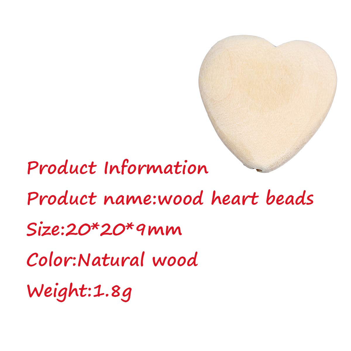 20pcs Natural 20mm Unfinished Wood Hearts Beads with Holes Eco-Friendly Wooden Handing Materials DIY Beading Craft Accessories (Heart Beads 20pcs)