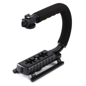 video action stabilizing handle grip, c/u shape bracket grip camera/camcorder handheld stabilizer with hot-shoe mount