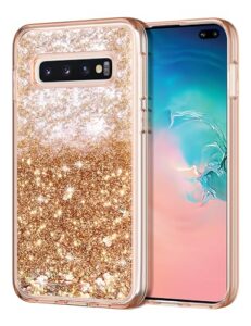 coolden case for galaxy s10 plus cases protective glitter case for women girls cute bling sparkle quicksand heavy duty cover hard shell shockproof tpu case for samsung galaxy s10 plus, rose gold