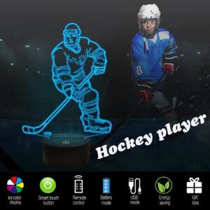 FULLOSUN 3D Night Lights Ice Hockey Athlete 3D Illusion Bedside Lamp 16 Colors Changing with Remote Control Best Birthday Gifts for Men Women