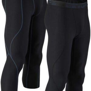 DEVOPS 2 Pack Men's 3/4 Compression Pants Athletic Leggings (X-Large, Black/Black)