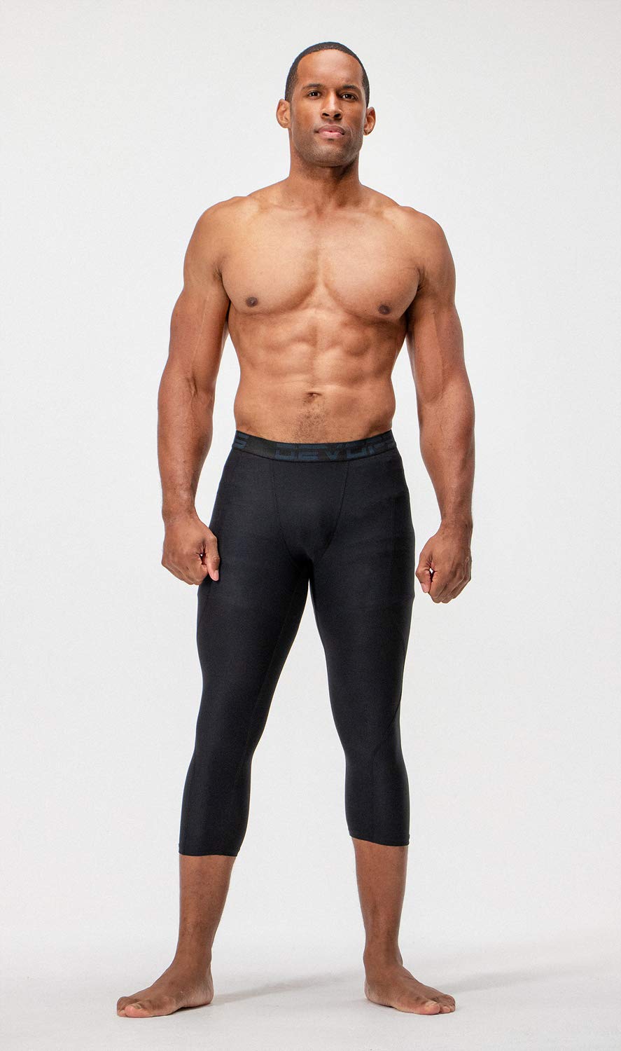 DEVOPS 2 Pack Men's 3/4 Compression Pants Athletic Leggings (X-Large, Black/Black)