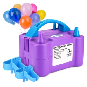 agptek electric air balloon pump, 110v 600w purple portable dual nozzle inflator/blower for party decoration,with 2 balloon tying tool