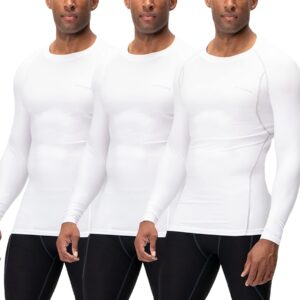 DEVOPS 3 Pack Men's UPF 50+ Long Sleeve Compression Shirts, Water Sports Rash Guard Base Layer, Athletic Workout Shirt (Medium, White/White/White)